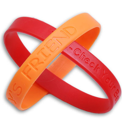 Eco-friendly 100% Silicone Red / Yellow  Debossed Custom Silicone Wristband For Younger / Children SIze
