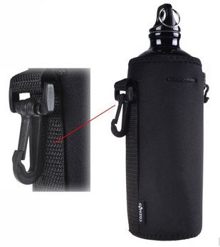 Black Neoprene Wine Bottle Sleeve With Plastic Hook , Neoprene Wine Carrier