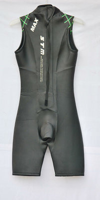 Smooth Skin Adult Shorty Surf Suit in 3mm CR Material Laminate Black / Green nylon