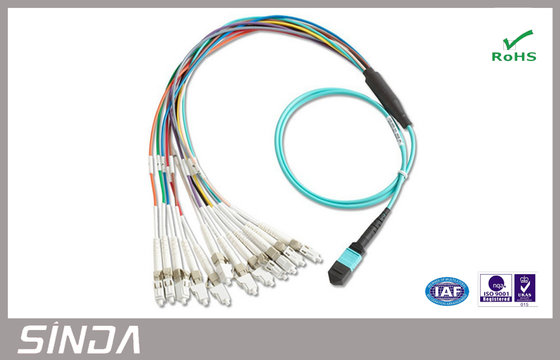 corde de correction optique de la fibre OM3 de 2.0mm 4/8/12/24 fibres MPO