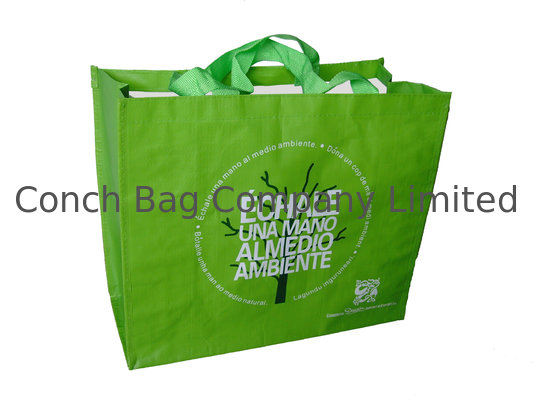Retail Promotion PP Woven Shopping Bag , Green 140gsm PP Woven Bag