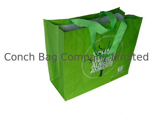Retail Promotion PP Woven Shopping Bag , Green 140gsm PP Woven Bag