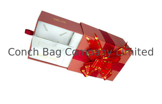 Recyclable Red Wedding Gift Box Drawer Type with Ribbon Tied