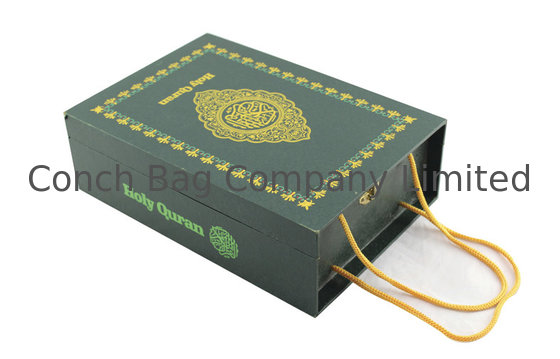 Gold stamping luxurious wine  recycled cardboard gift boxes with rope handle