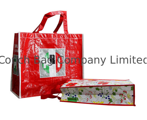 OEM Waterproof PRI Red Woven PP Shopping Bags With White Binding Edge
