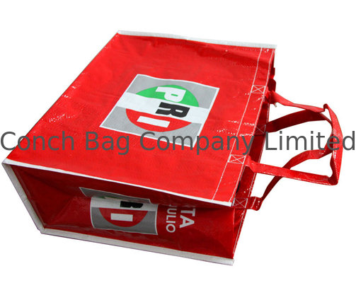 OEM Waterproof PRI Red Woven PP Shopping Bags With White Binding Edge
