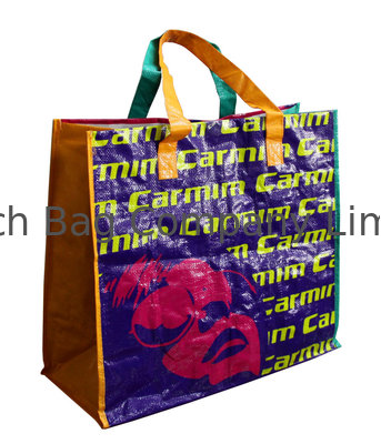 4 Color Printing Carmic PP Woven Shopping Bags, Reusable Carrier Bag With Sewing "X"