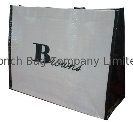 OEM Printing Browns Whte / Black PP Woven Fabric Shopping Bag Environment Friendly