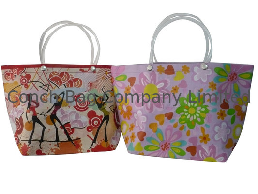 Eco-friendly Recyclable Flowers Purple PP Woven Shopping Bag With PVC Handle