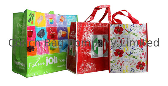 Waterproof 140g Red Flower Shining PP Shopping Bag With Nylon Handle, Customized Logo