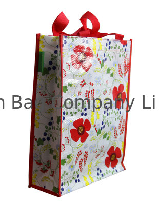 Waterproof 140g Red Flower Shining PP Shopping Bag With Nylon Handle, Customized Logo