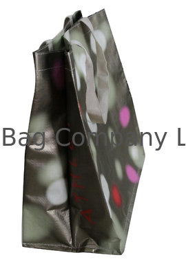 Colorful dots PP Woven Reusable Carrier Bags , Light Grey Nylon Tape Handle