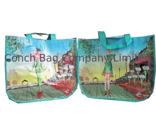 Green Color Laminated PP Woven Shopping Bag For Gift , Supermarket , Retail