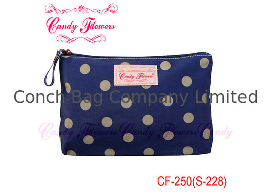 Fashion ladies Personalized Makeup Bags / ladies wash bags , Blue And Yellow polka dot