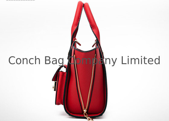 Fashional bright color Red pu leather tote bag for lady with Logo printed