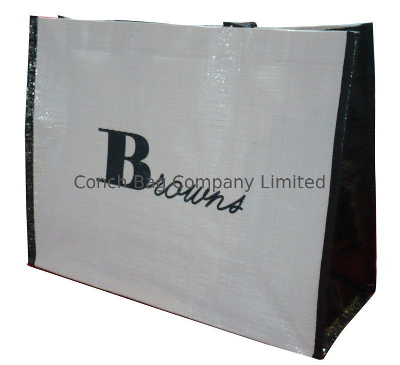 OEM Printing Browns Whte / Black PP Woven Fabric Shopping Bag Environment Friendly