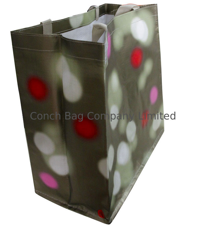 Colorful dots PP Woven Reusable Carrier Bags , Light Grey Nylon Tape Handle