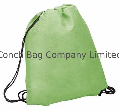 190T polyester String Non-woven Green Shopping bag backpack For Promotional
