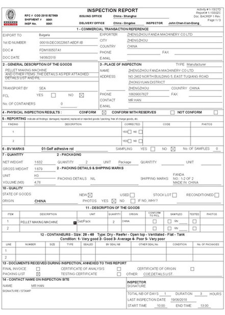 China Zhengzhou Fanda Machinery Co., Ltd. certification