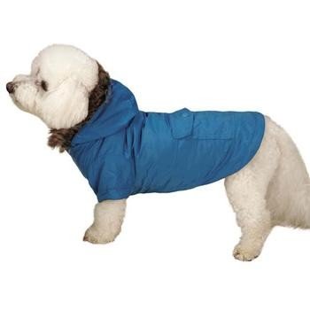 Winter Fur-Trimmed Dog Parka Blue Color waterproof and windproof for poodle