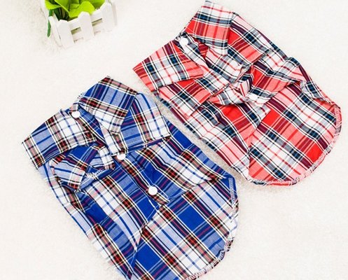 Custom Medium Dog Clothes , Soft Casual Dog Plaid Shirt Blue Red Pet Clothes