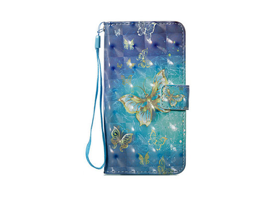 Starry Blue Butterfly Pu Leather Phone Case With Card Pocket Customized Packaging