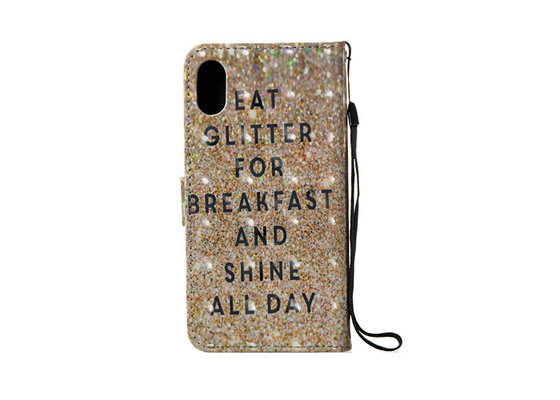 Brown Base Iphone X Mobile Case , Printed Words Pu Iphone X Leather Case