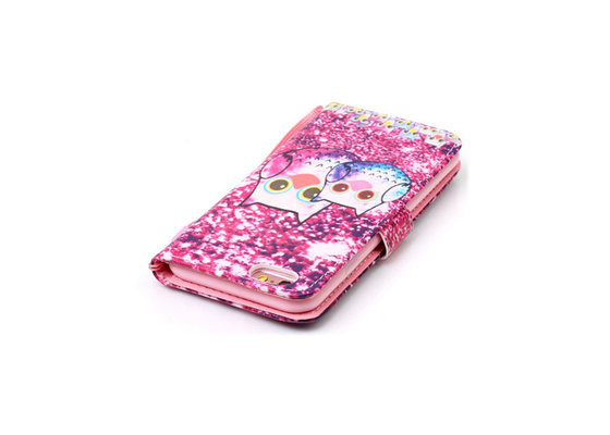 Pink Owl Water Resistant Iphone Case Flip Type Pu Material Fashion Design