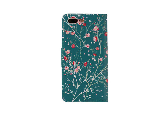 Dark Green Flip Iphone 8 Plus Case Full Cover Protection With Spot Flowers