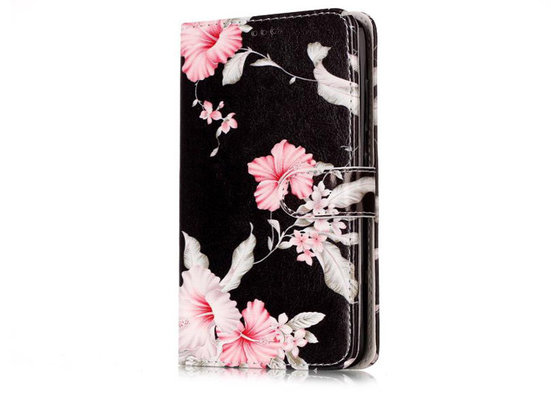 Scratch Resistance Pu Leather TPU Phone Case Black Color With Flower Printing For Iphone
