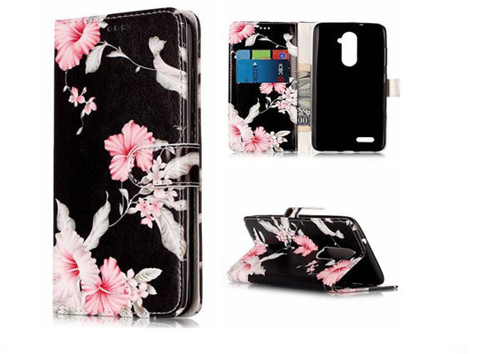 Scratch Resistance Pu Leather TPU Phone Case Black Color With Flower Printing For Iphone