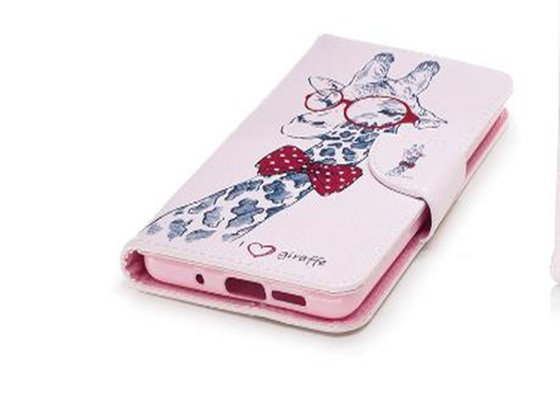 Lovely Giraffe Card Pocket Phone Case , Cell Phone Wallet Case For Huawei