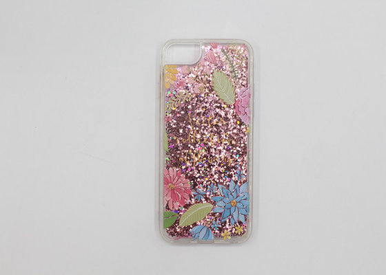 Glitter PC / TPU Mobile Phone Back Cover With Flower / Leaf UV Printing Decoration