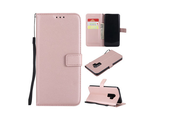 Pink Blue Comfortable Leather Card Holder Kickstand Protective Folio Flip Phone Cover