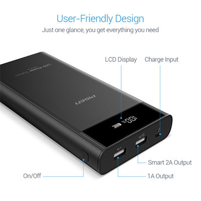 PISEN Dual USB Output 18650 Lithium-ion Battery LCD Universal Power Bank 20000mAh Portable Charger CB FCC CE Certificate