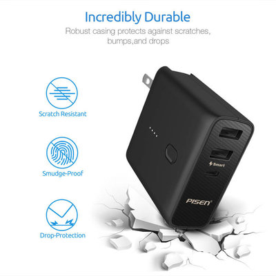 PISEN NEW 2017 2 in 1 AC Plug Type C Portable Power Bank 5000mah EU UK US Dual USB Wall Charger