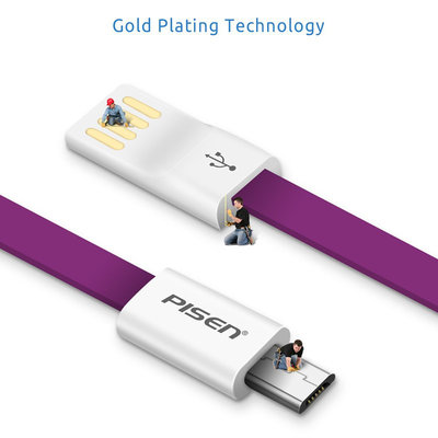 PISEN 0.8m 2.6ft Multicolor Fast Charging 2 in 1 Flat Micro USB Cable for Android