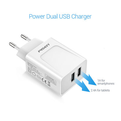PISEN CB CE Certification 5V 2.4A Mobile Phone Portable EU Dual USB Wall Charger