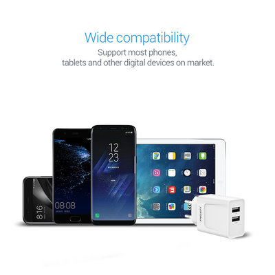 PISEN CB CE Certification 5V 2.4A Mobile Phone Portable EU Dual USB Wall Charger