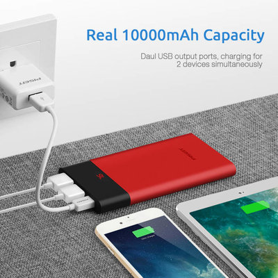 PISEN NEW LED Slim Fast Charging Polymer Battery Mobile Universal Power Bank 10000mAh Dual USB Output Portable Charger