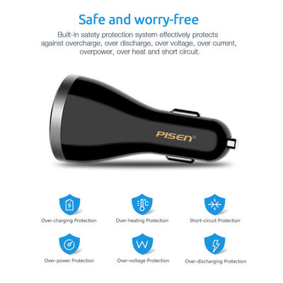 PISEN CE FCC Certification Mobile Phone Fast Charging Portable Wireless Universal 3 Port USB Car Charger