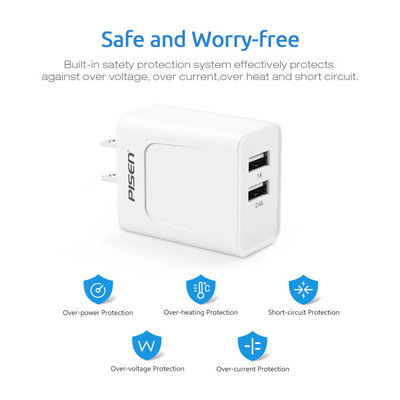 PISEN FCC Certification Mobile Phone Portable 5V 2.4A US Dual USB Wall Charger