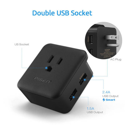 PISEN NEW 2017 Mobile Phone Portable 5V 1.5A 2.4A US Dual USB Wall Charger
