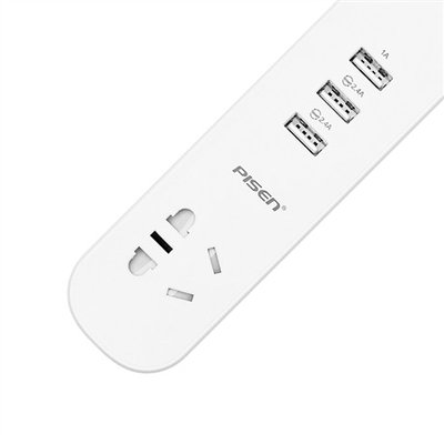 PISEN RoHS Certification 1.8m 6ft Cable 2 Outles Euro Standard Power Strip With 1A 2.4 A 2.4A 3 USB Charger