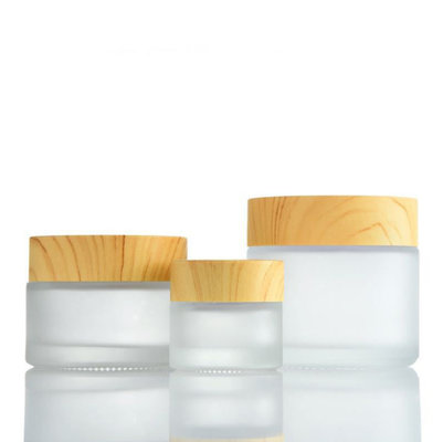 Wood Grain Lid 10g 15g Transparent Frosted Glass Jar