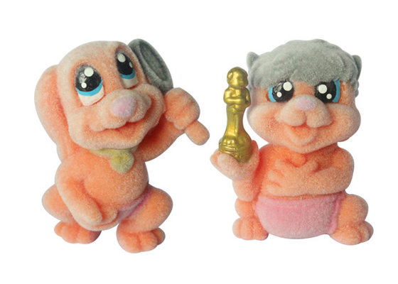 Fashion Orange Pink Plastic Dog Figurines Small Funny With Flocking Touch