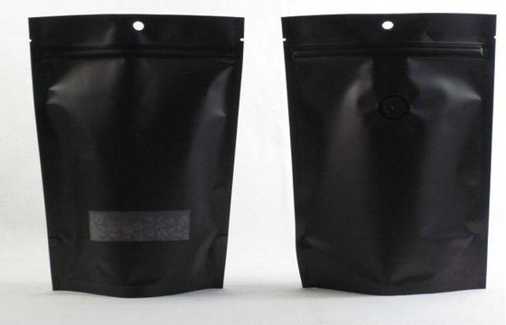 PET / PE Black Zipper Coffee Packaging Bags With Euro Hole