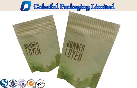 Zipper Top Kraft Paper Coffee Packaging Bags with custom printed