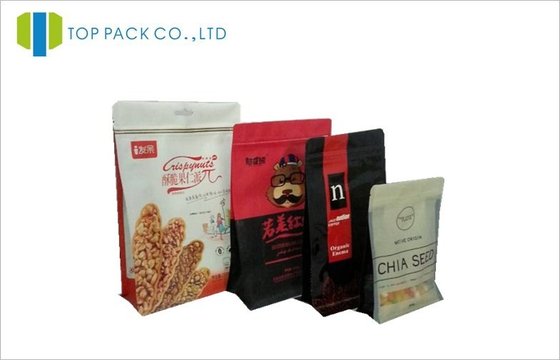 Customized Size Stand up Pouch Packaging Flat Bottom Zipper With Food Grade