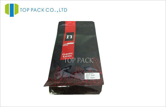 Ziplock PET / AL / PE Coffee Packaging Bags Flat Stand Up Bottom Black Matte
